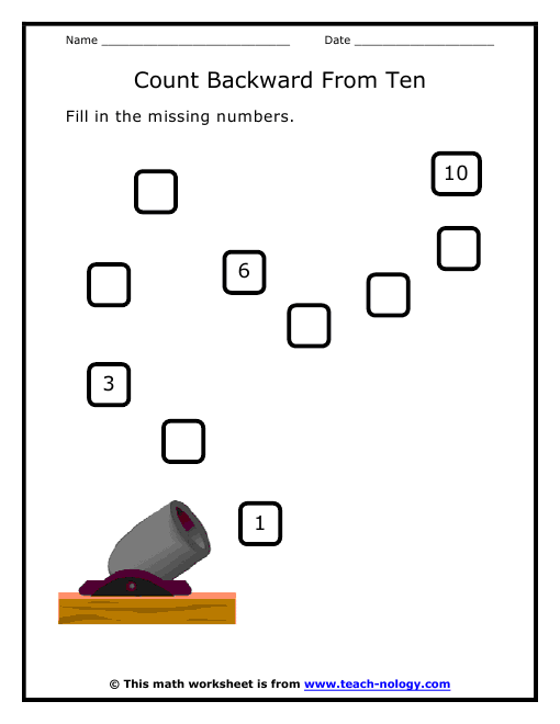Backward Counting Worksheet 10 1 Updaily