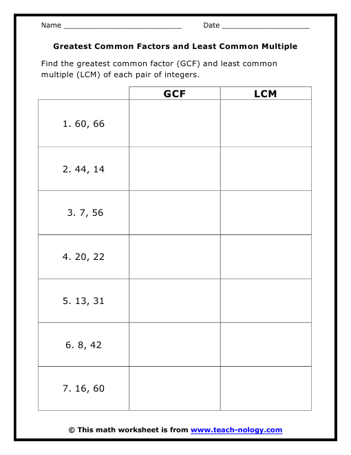 Greatest Common Factors And Least Common Multiple M ximo Com n 