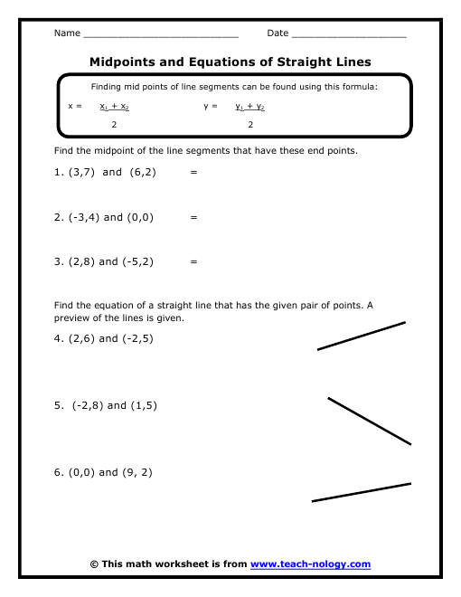 Midpoints And Equations Of Straight Lines