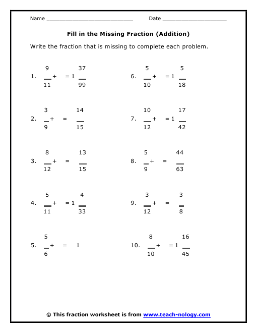 Find The Missing Sum Fraction Addition 