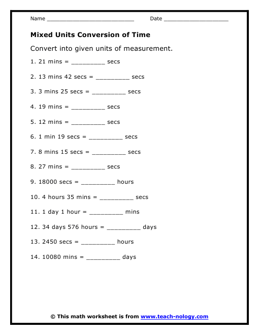 Mixed Units Conversion Of Time