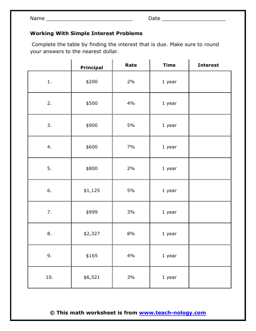 Compound Interest Worksheet Answers