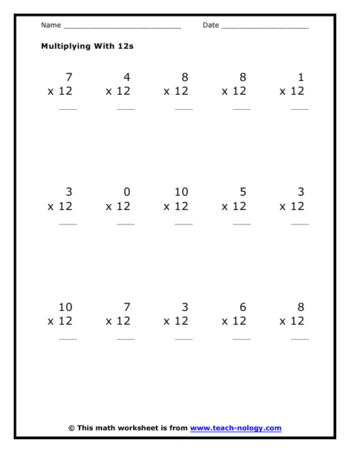 Multiplication Worksheets 12
