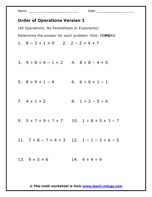 All Operations No Parenthesis Or Exponents All Operations No Parenthesis Or Exponents