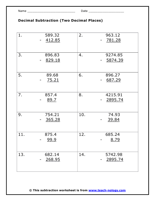 Decimal Subtraction Two Decimal Places decimal-subtraction-two-decimal-places