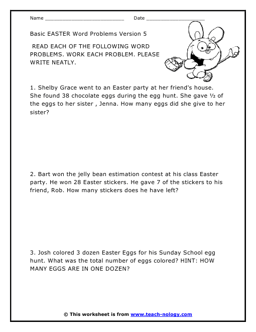 Easter Related Math Word Problems Version