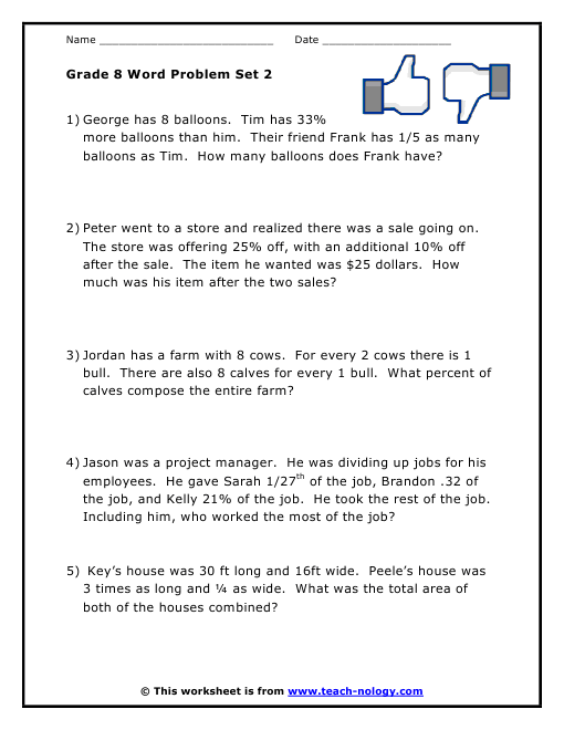 Math Problem Solving Questions For Grade 8