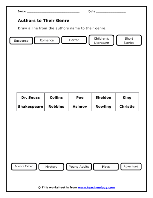 Name That Genre Worksheet