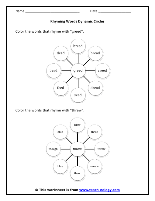 Circle The Rhyming Words Worksheet Rhyming Words Worksheets For