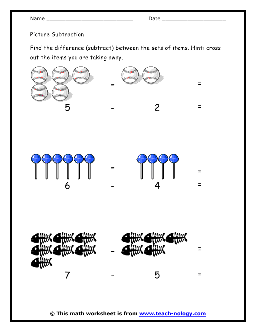 Easy Subtraction Worksheets For Kindergarten