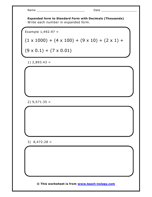 Standard Form to Expanded form with Decimals (Thousands)