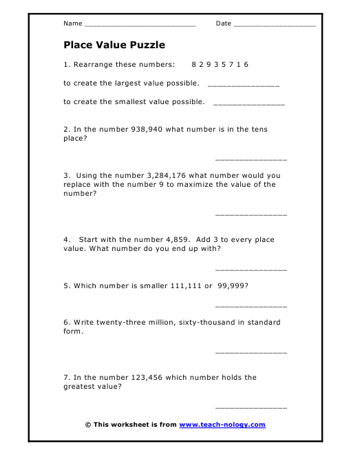 Place Value Puzzle