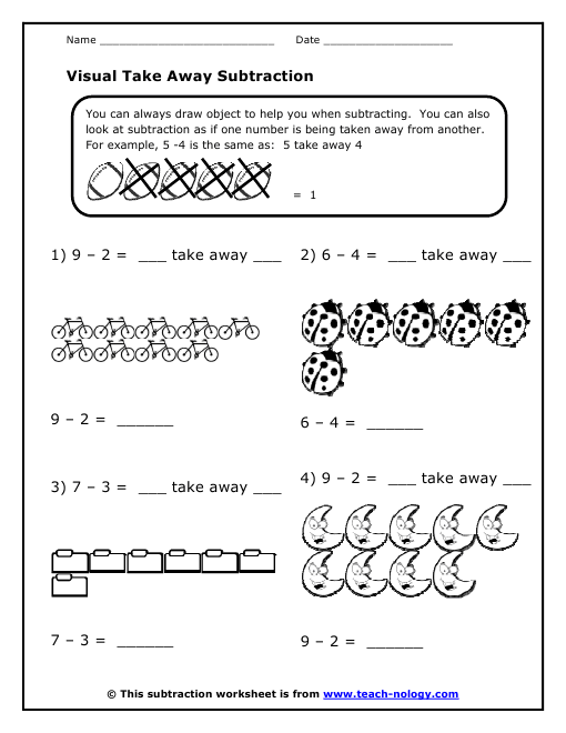 Visual Subtraction Worksheets